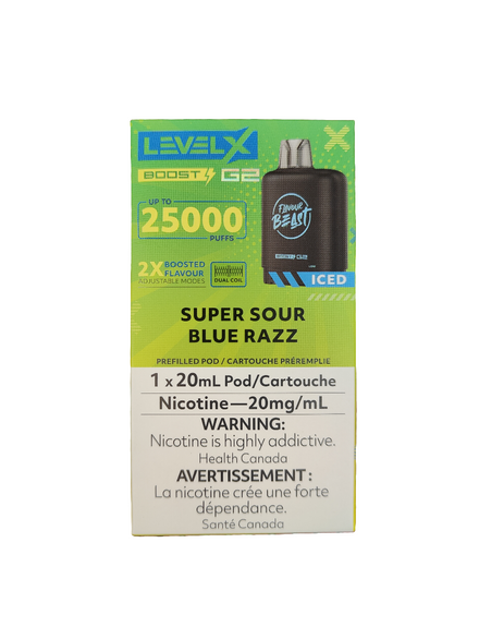 Super Sour Blue Razz 1x20ml Level x Boost Pods G2 – vapebug.ca